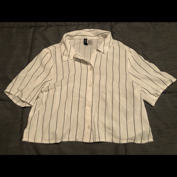H&M | Tops | Hm Striped Cropped Button Down Shirt | Poshmark